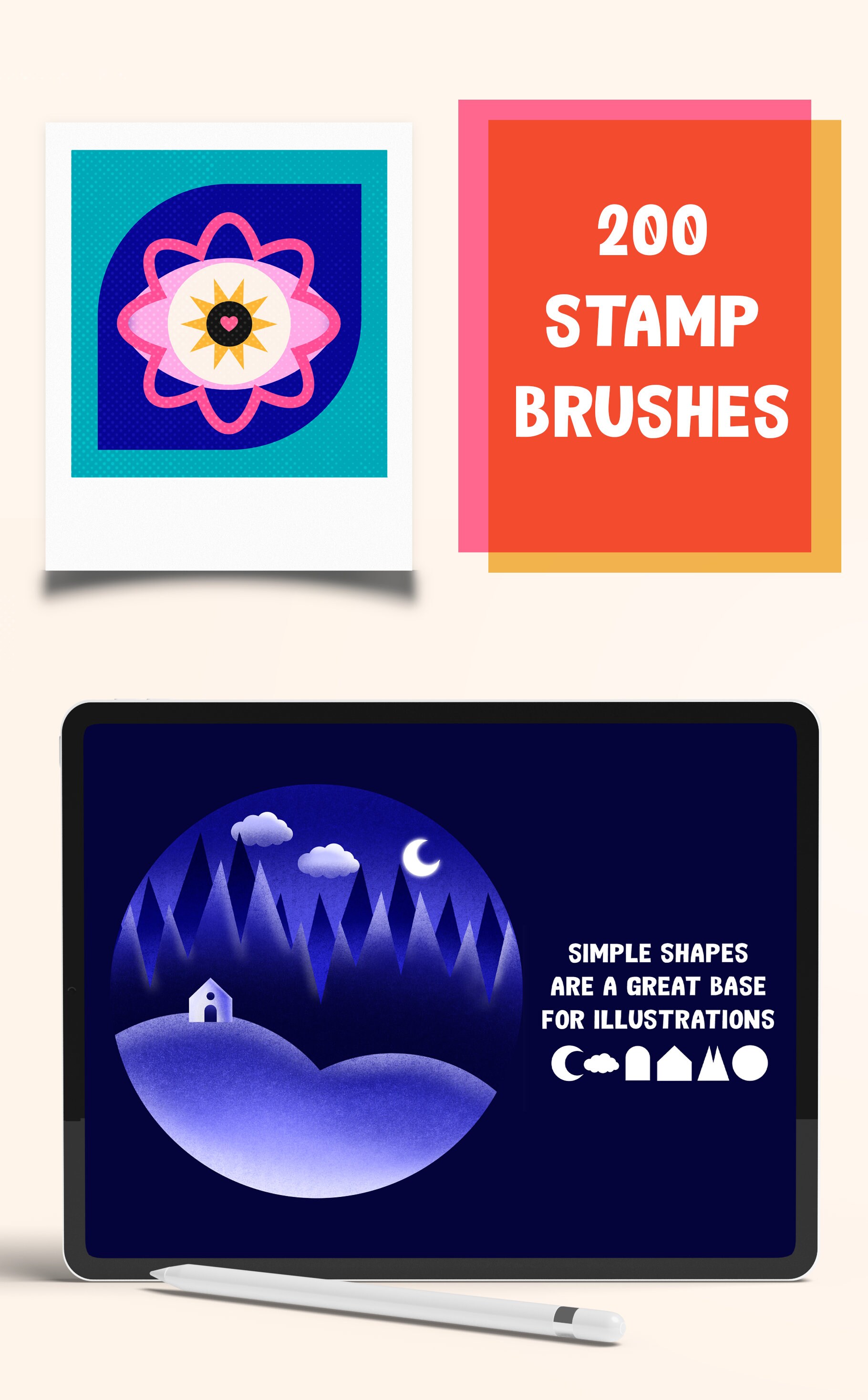 Simple Shapes Brushes for Procreate / Set 0f 200 Stamp Brushes | Etsy