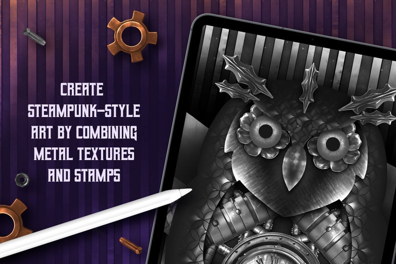 Steampunk Brushes for Procreate, Metal Textures and Stamps - Etsy