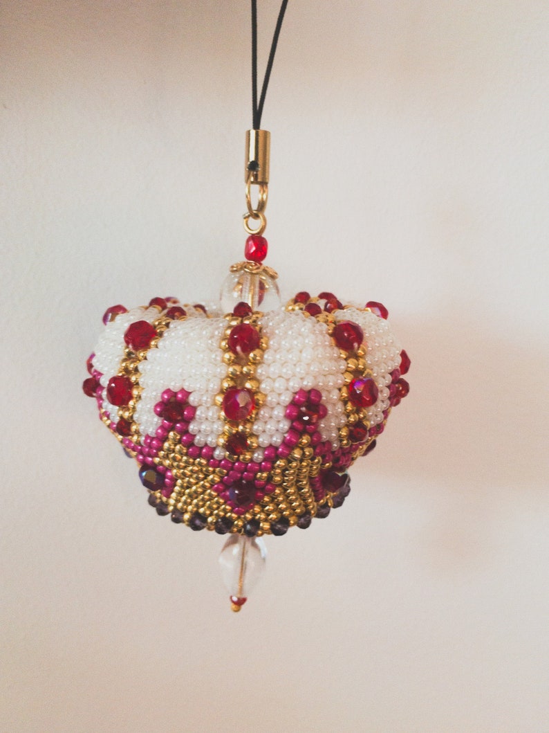 Seed Bead Crown Decorated With Czech Crystal Beads, White, Red Gold ...