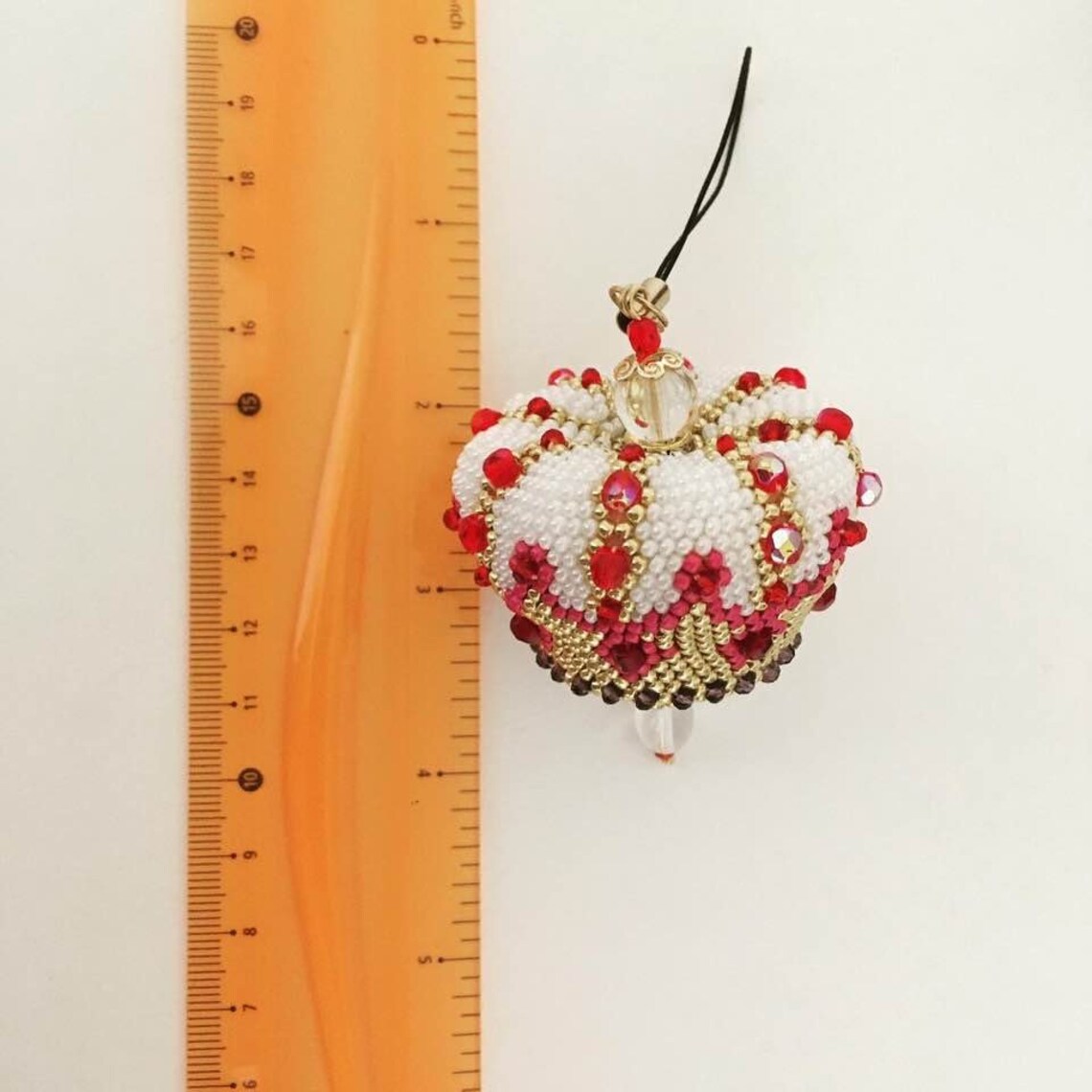 Seed Bead Crown Decorated With Czech Crystal Beads, White, Red Gold ...