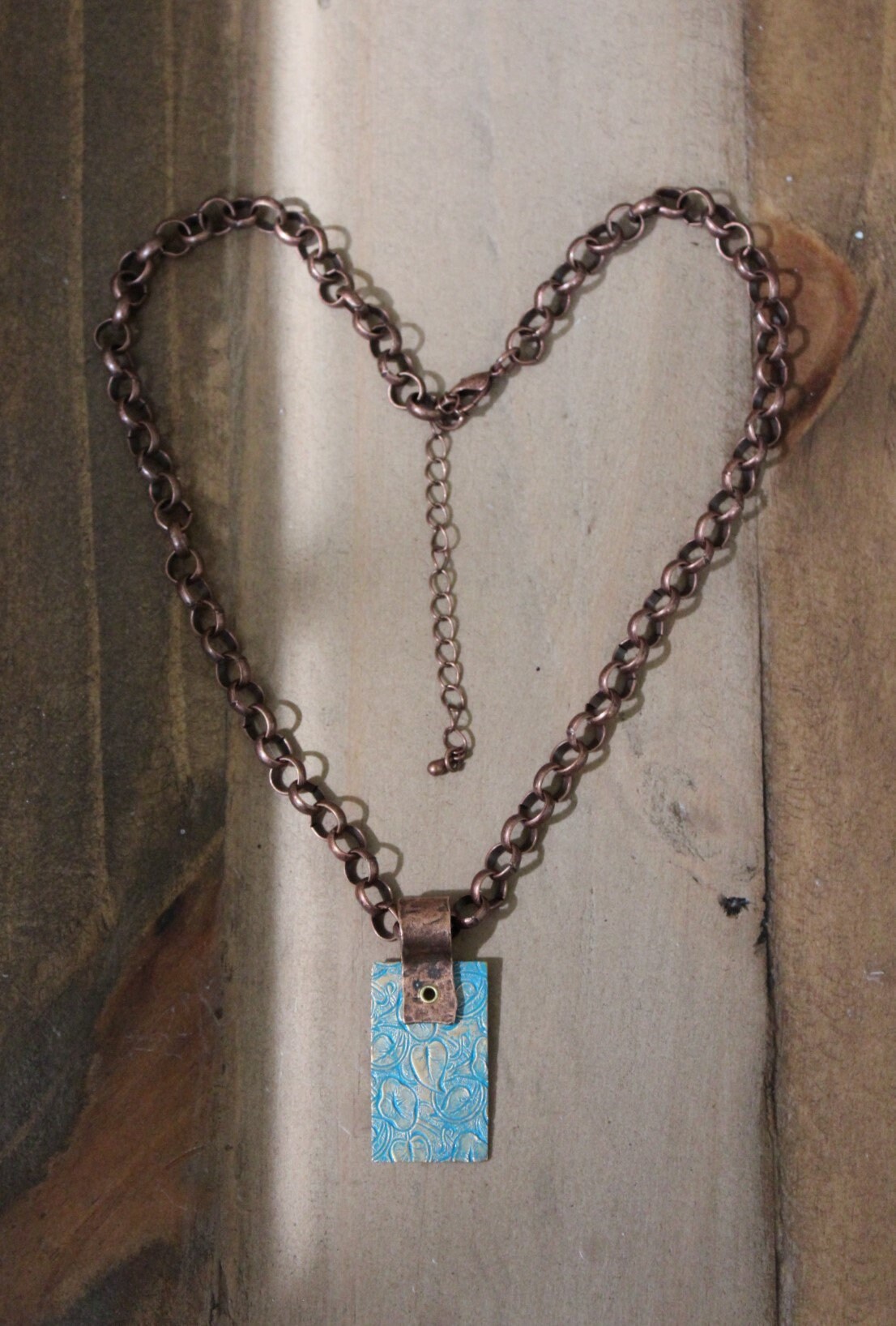 Blue Leaves Pendant, Copper, Chunky Chain, Bohemian, Boho, Nature ...