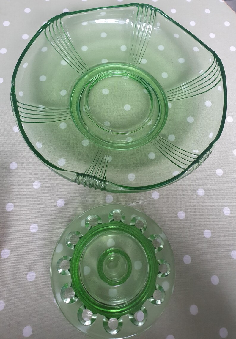 Josef Inwald Art Deco Green Glass Fish Flower Bowl Flower Arranging ...