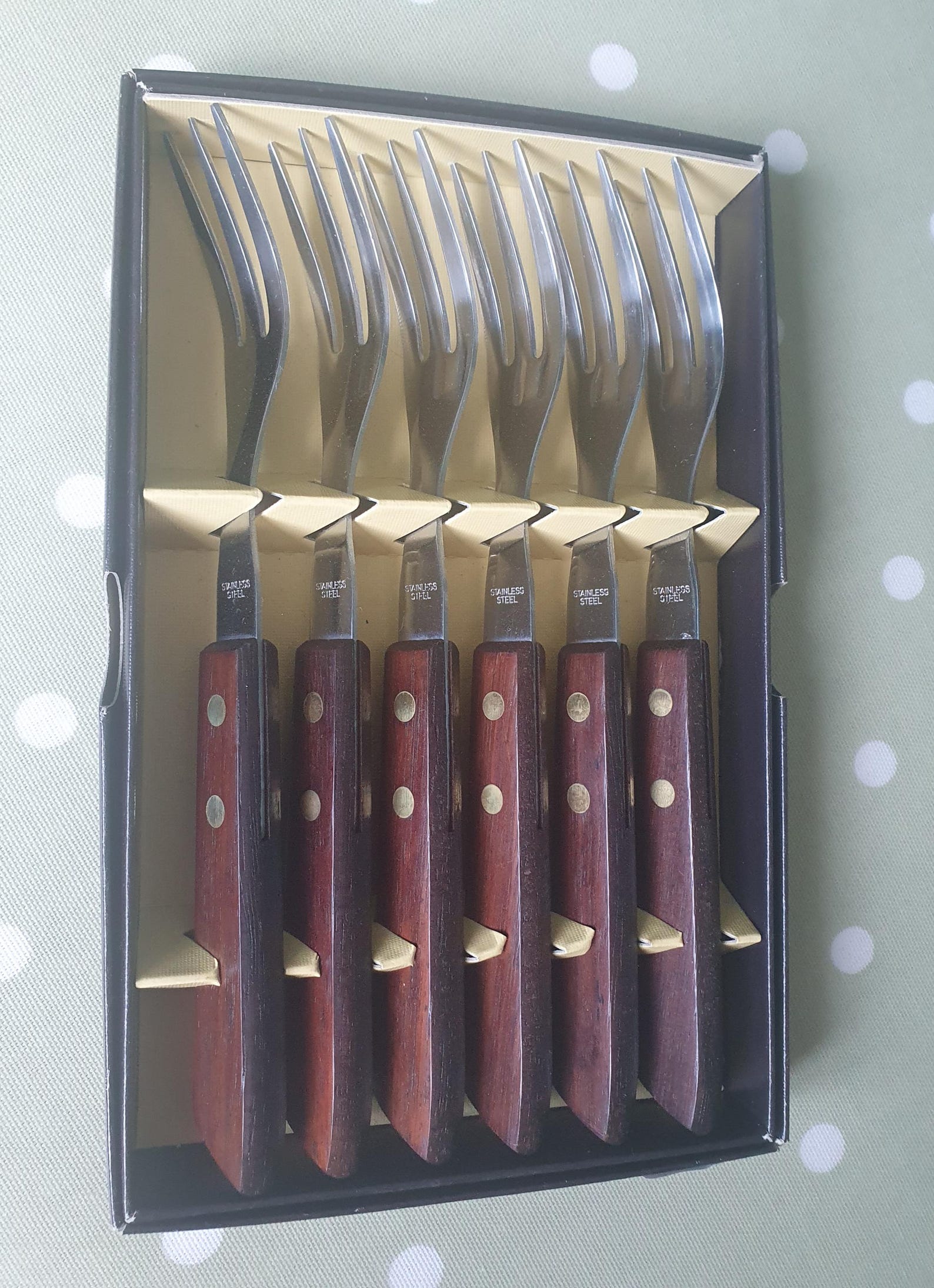 Vintage Cake Forks With Wooden Handles Boxed X 6 70s Retro - Etsy