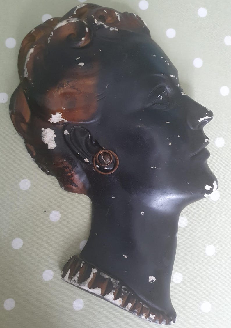 Vintage Plaster Head/ Face Mask for Wall Decor Lady With Earrings Black ...
