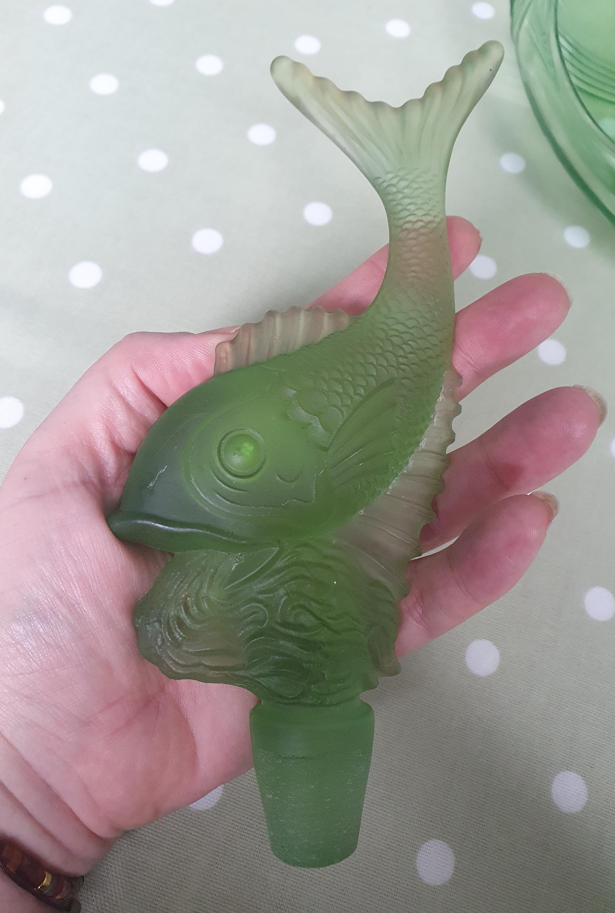 Josef Inwald Art Deco Green Glass Fish Flower Bowl Flower Arranging ...