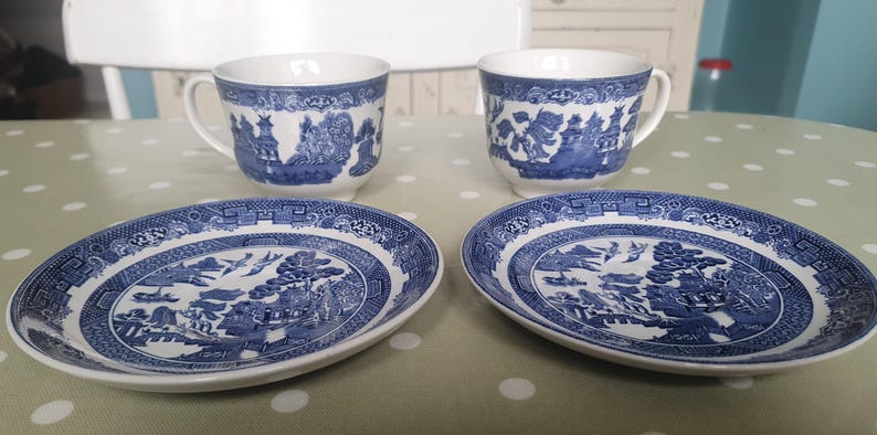 Willow Pattern Pair of Teacups and Saucers Johnson Brothers Made in ...