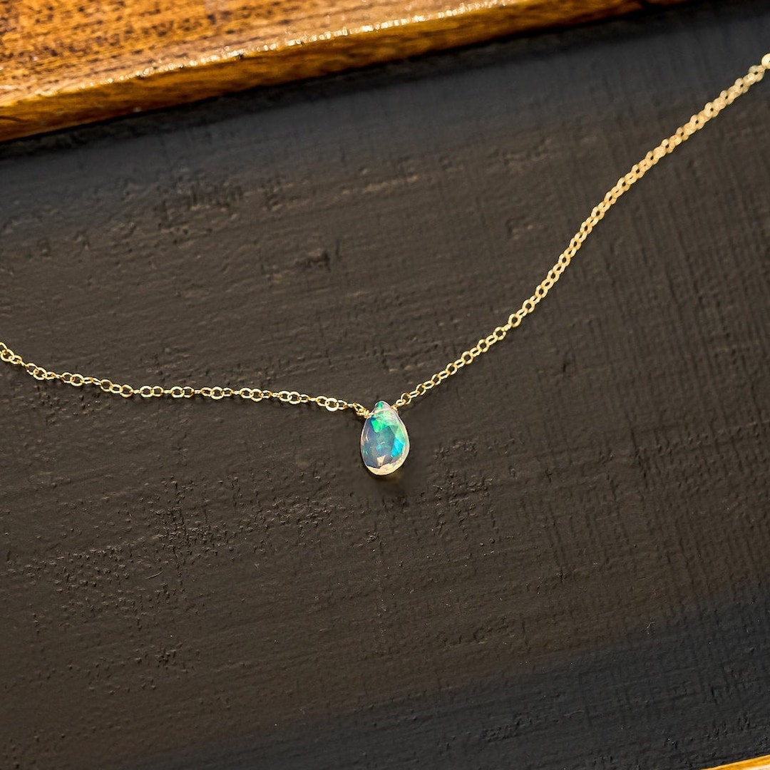 Tiny Opal Necklace Gold Opal Pendant Necklace Opal Teardrop Necklace Opal Pendant Australian