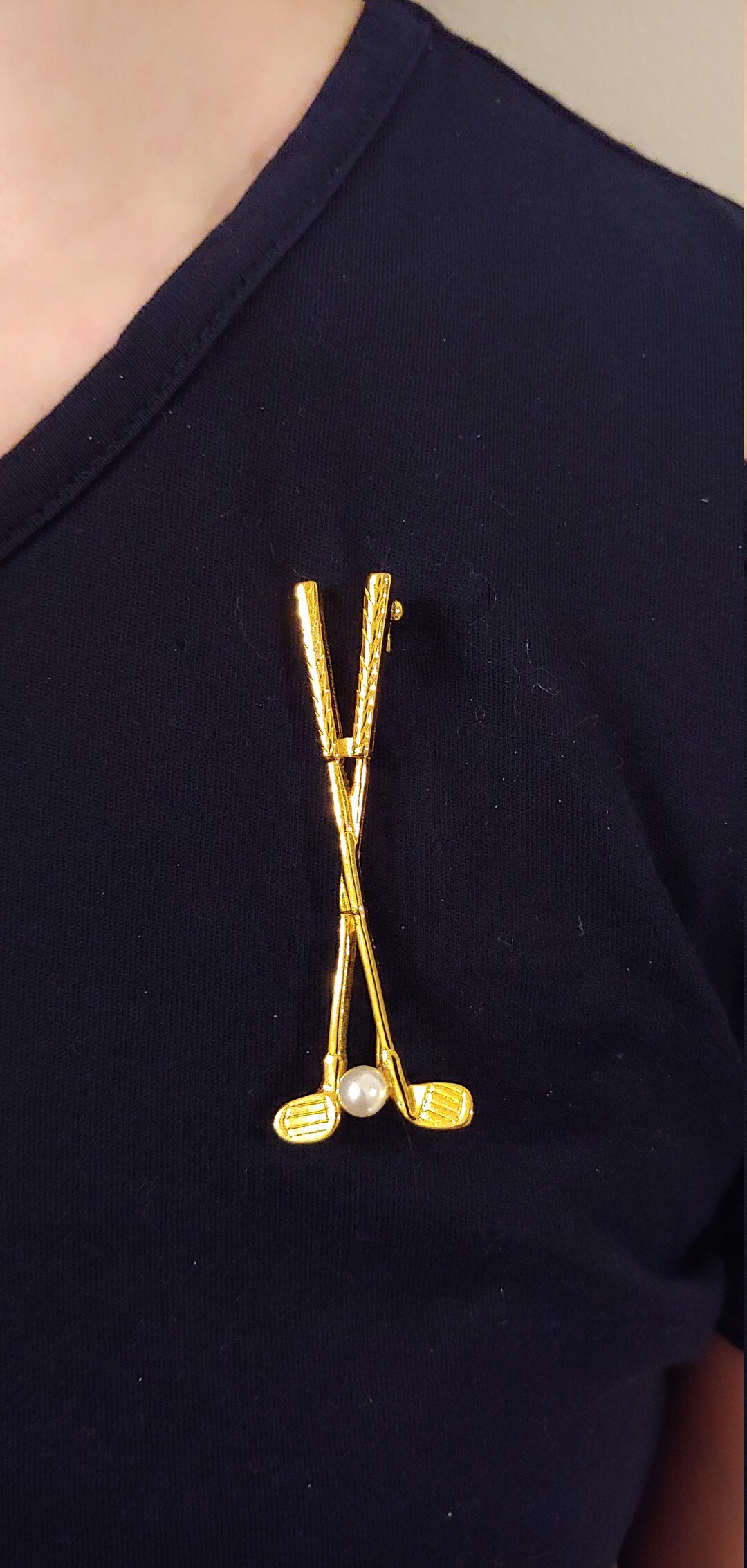 Vintage Gold Tone White Lustrous Faux Pearl Double Golf Club Iron ...