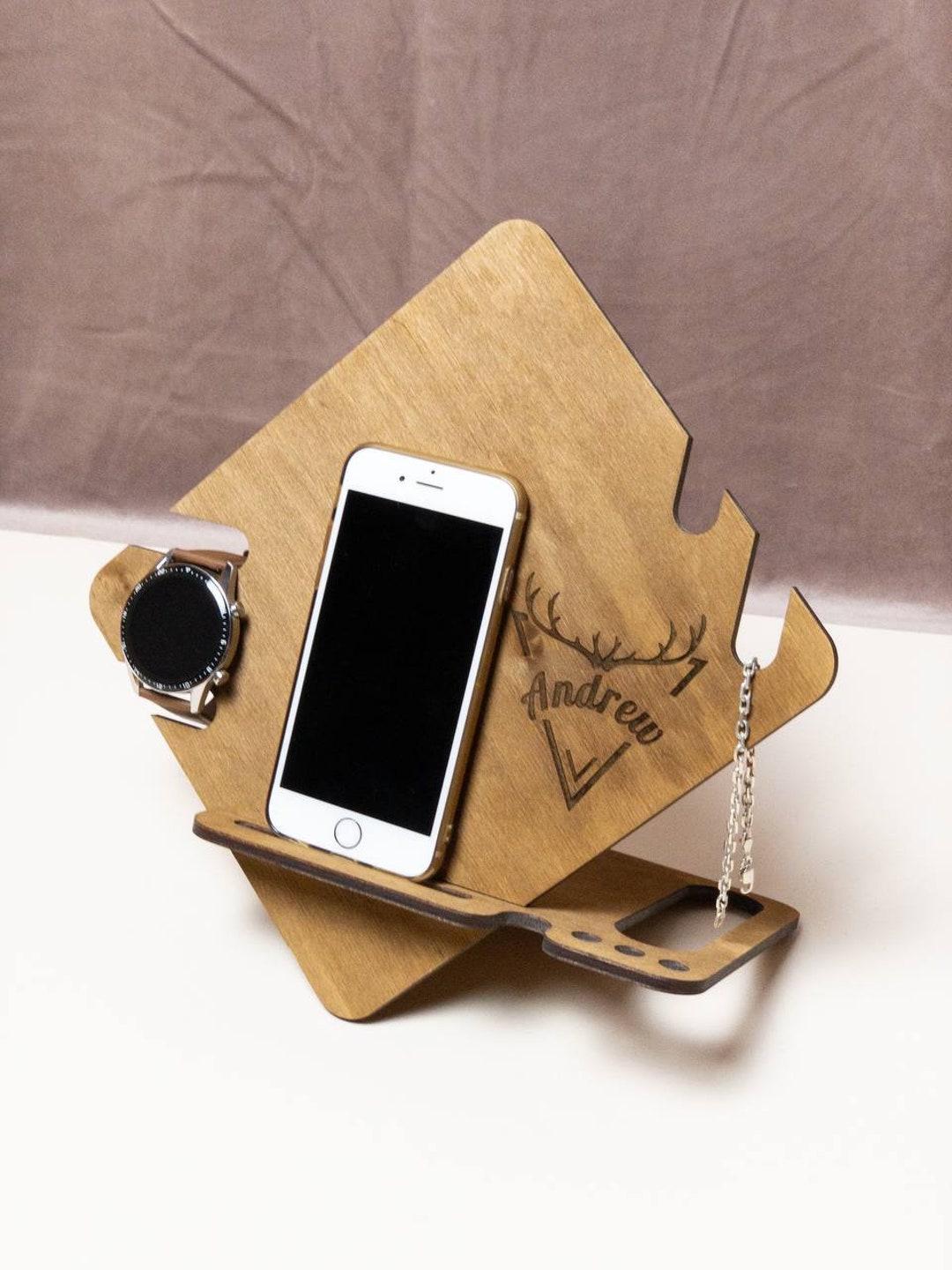 Wooden Phone Stand, Docking Station, Wooden Organizer, Gift for ...