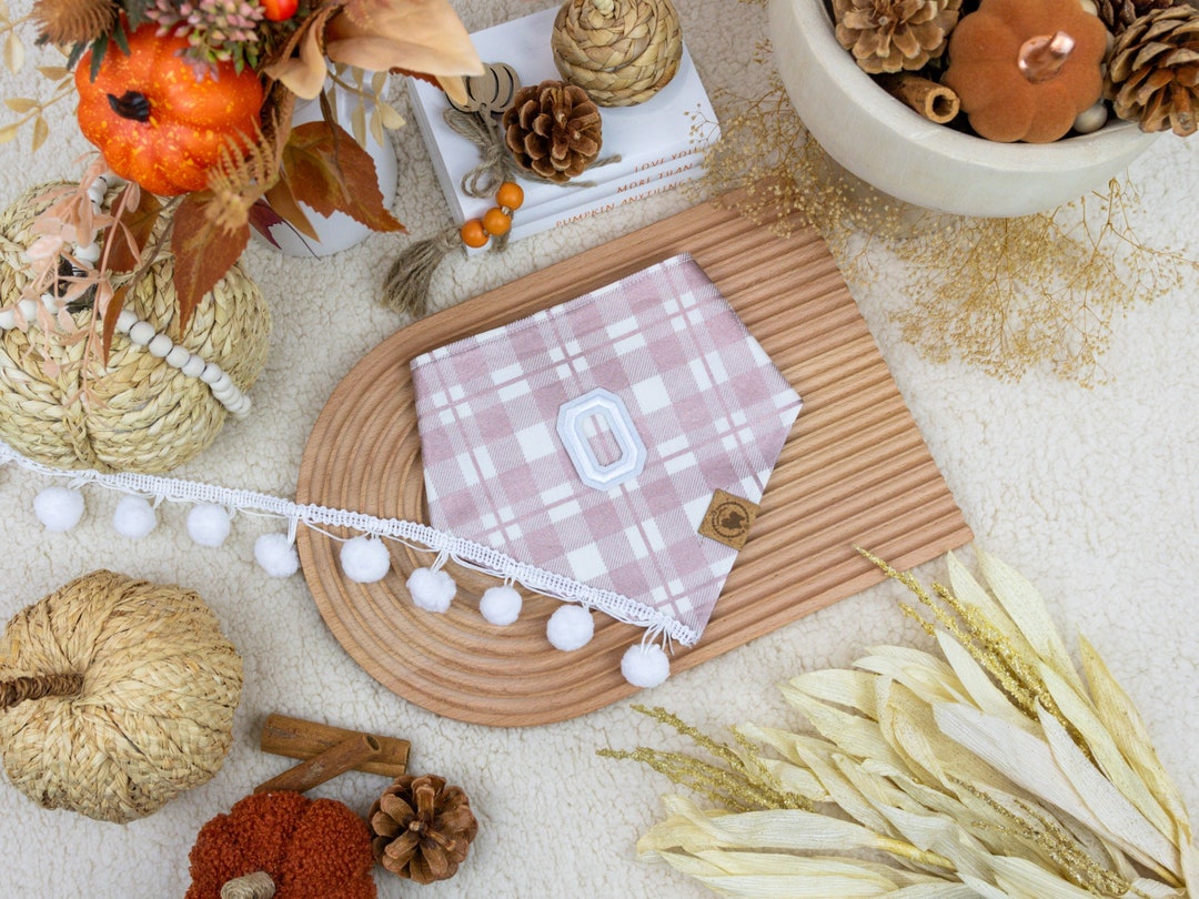 Rose Gold Plaid Dog Bandana, Blush Pink Dog Bandana, Fall Dog Bandana ...