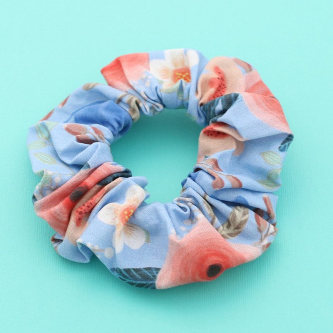 Blue Floral Hair Scrunchies Floral Scrunchie Spring - Etsy