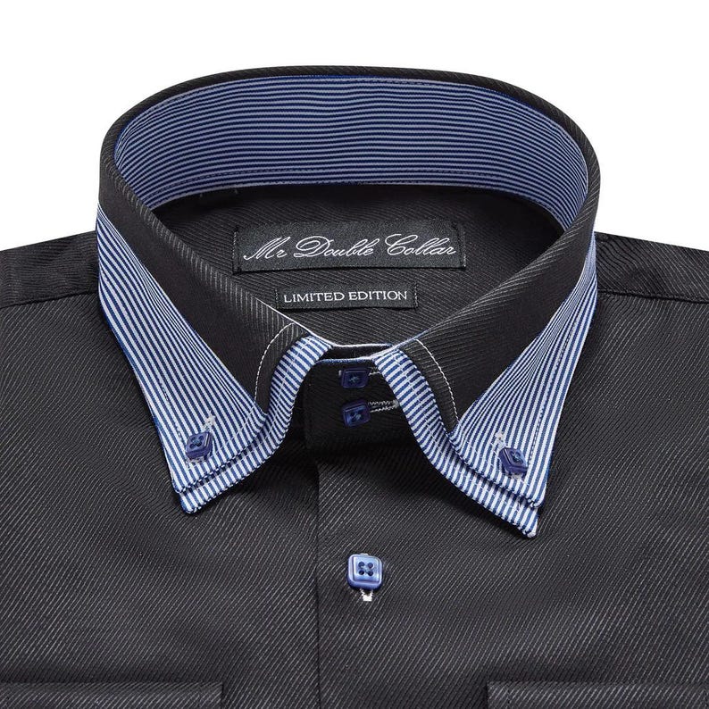 Men’s Italian Design Hand Made Black Double Collar Shirt - Etsy