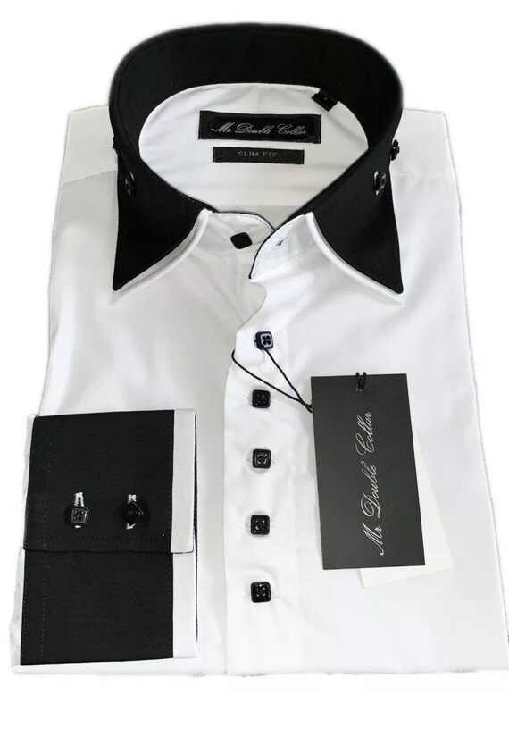 Mens Shirt Smart Formal Casual Double Collar Longsleeve | Etsy