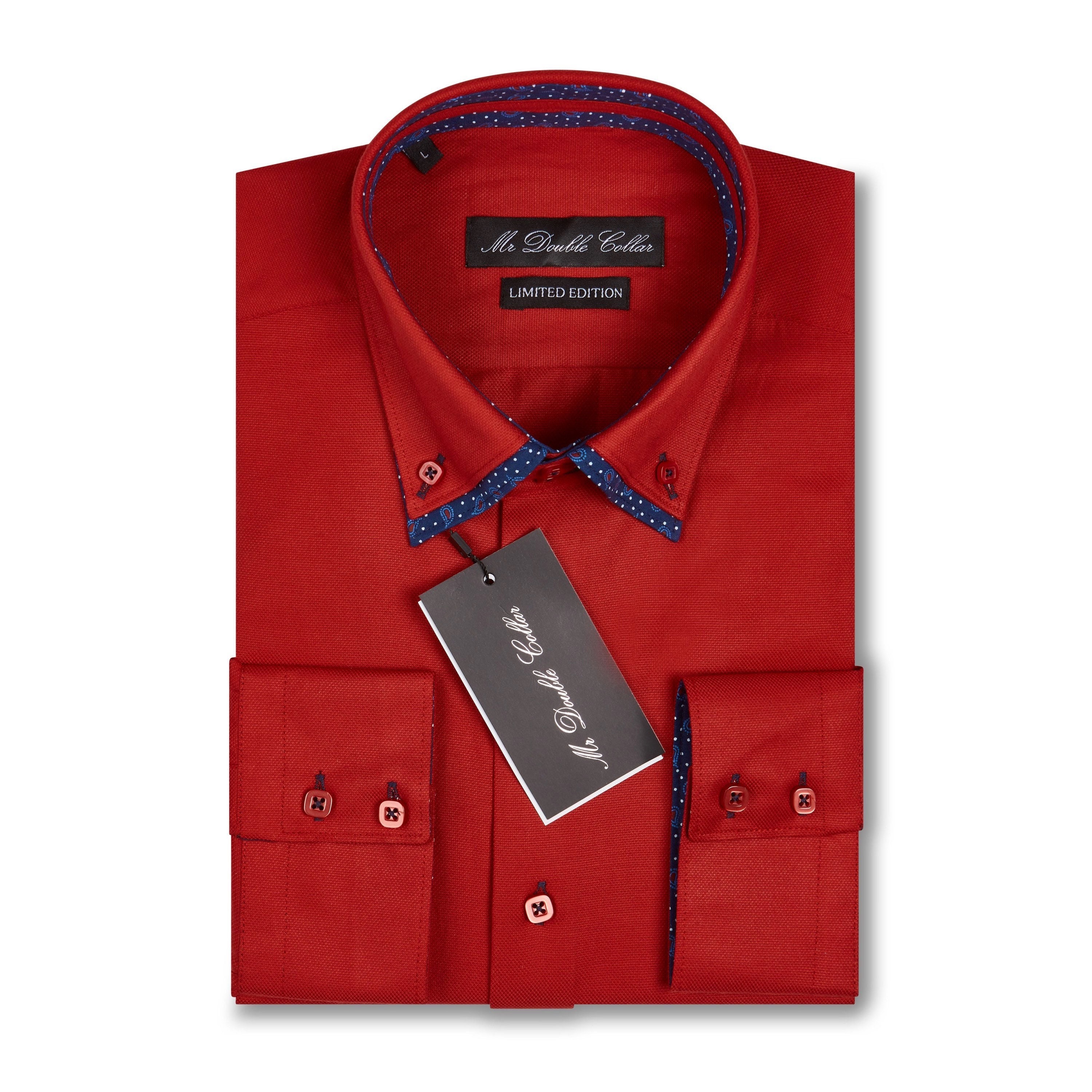 Men’s Shirt Smart Formal Casual Double Collar Longsleeve Red Paisley - Etsy