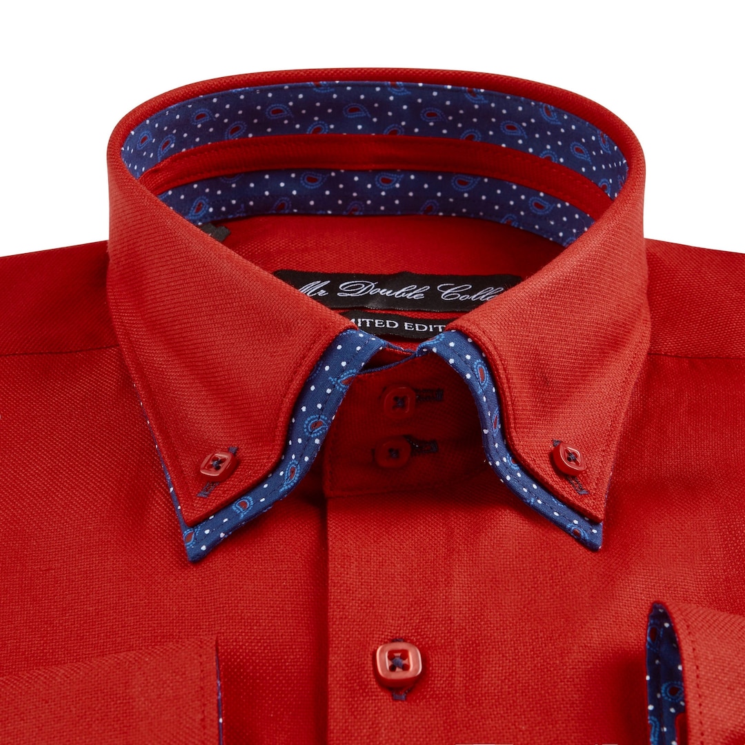 Men’s Shirt Smart Formal Casual Double Collar Longsleeve Red Paisley ...