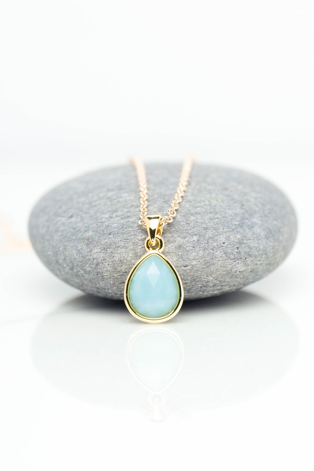 Dainty Amazonite Necklace, Gold Amazonite Pendant, Delicate Aqua Stone ...