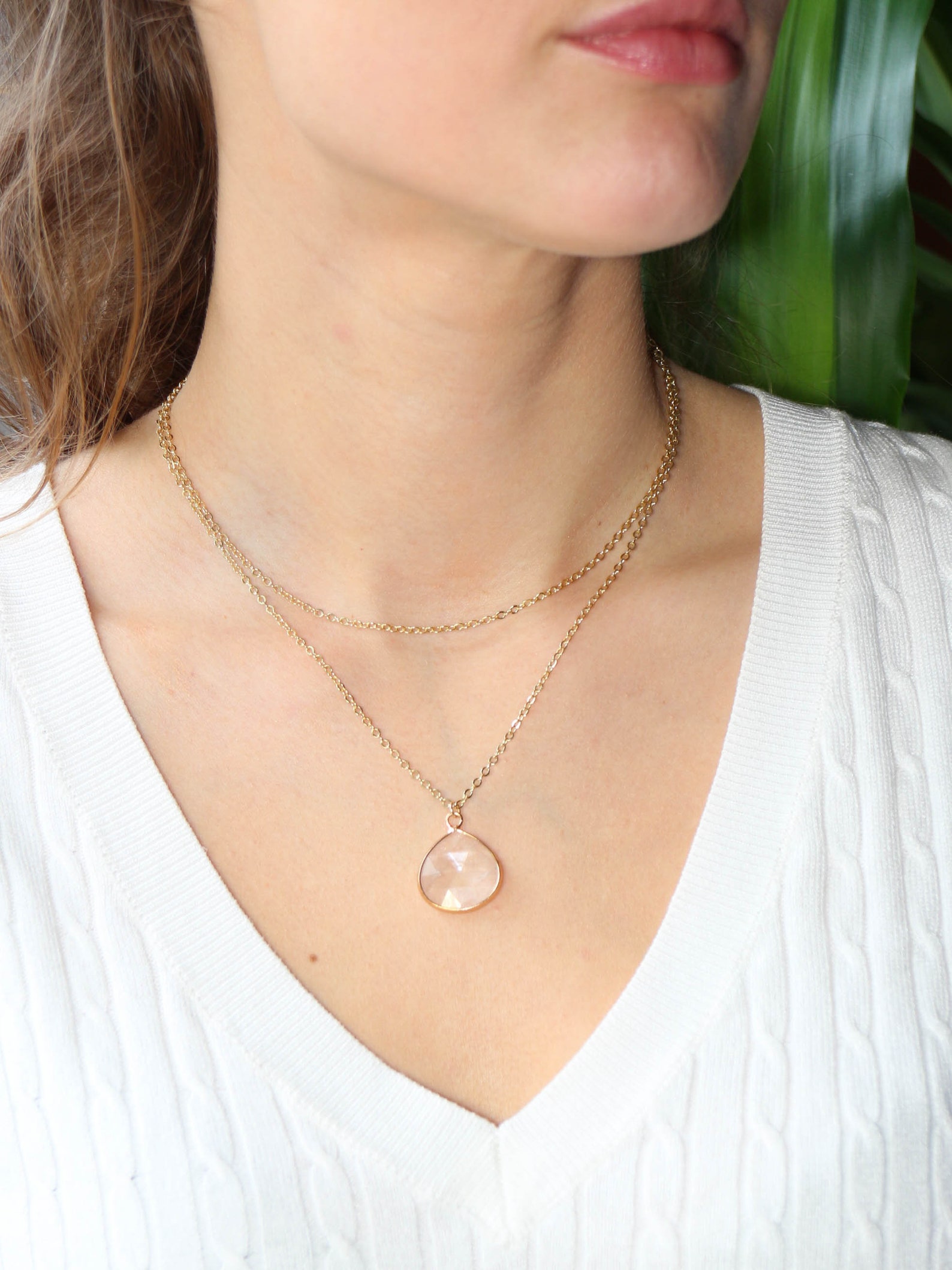 Layered Crystal Necklace Layered Necklace Gold Faceted - Etsy