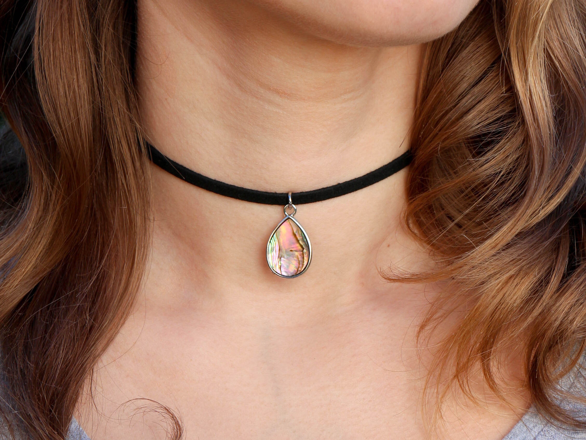 Abalone shell choker Black boho choker Abalone shell | Etsy