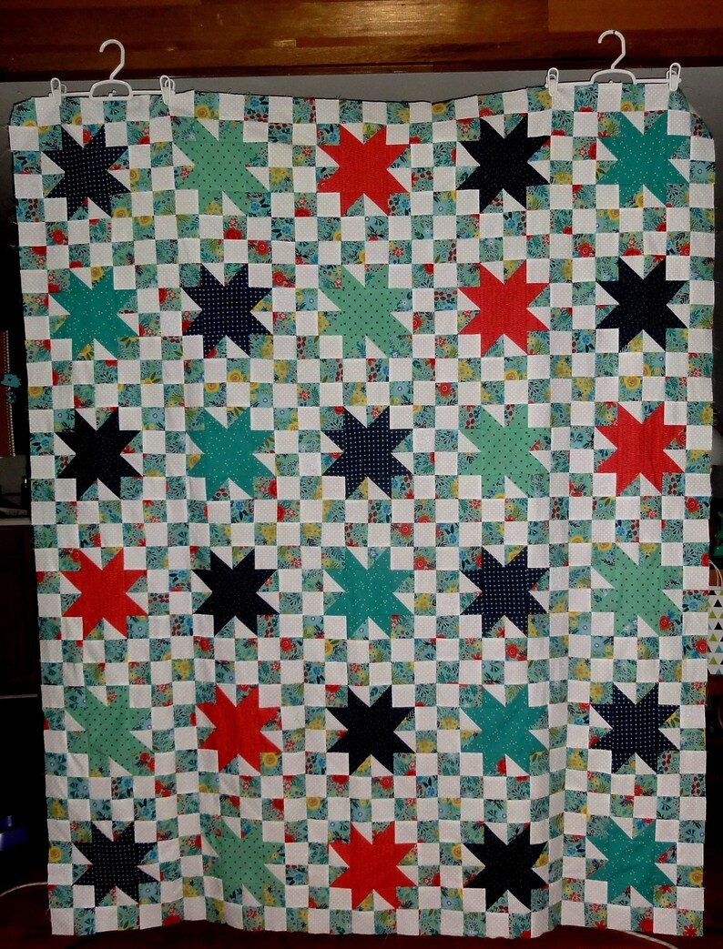 Checkered Stars Quilt Pattern - Modern PDF Quilt Block Pattern ...