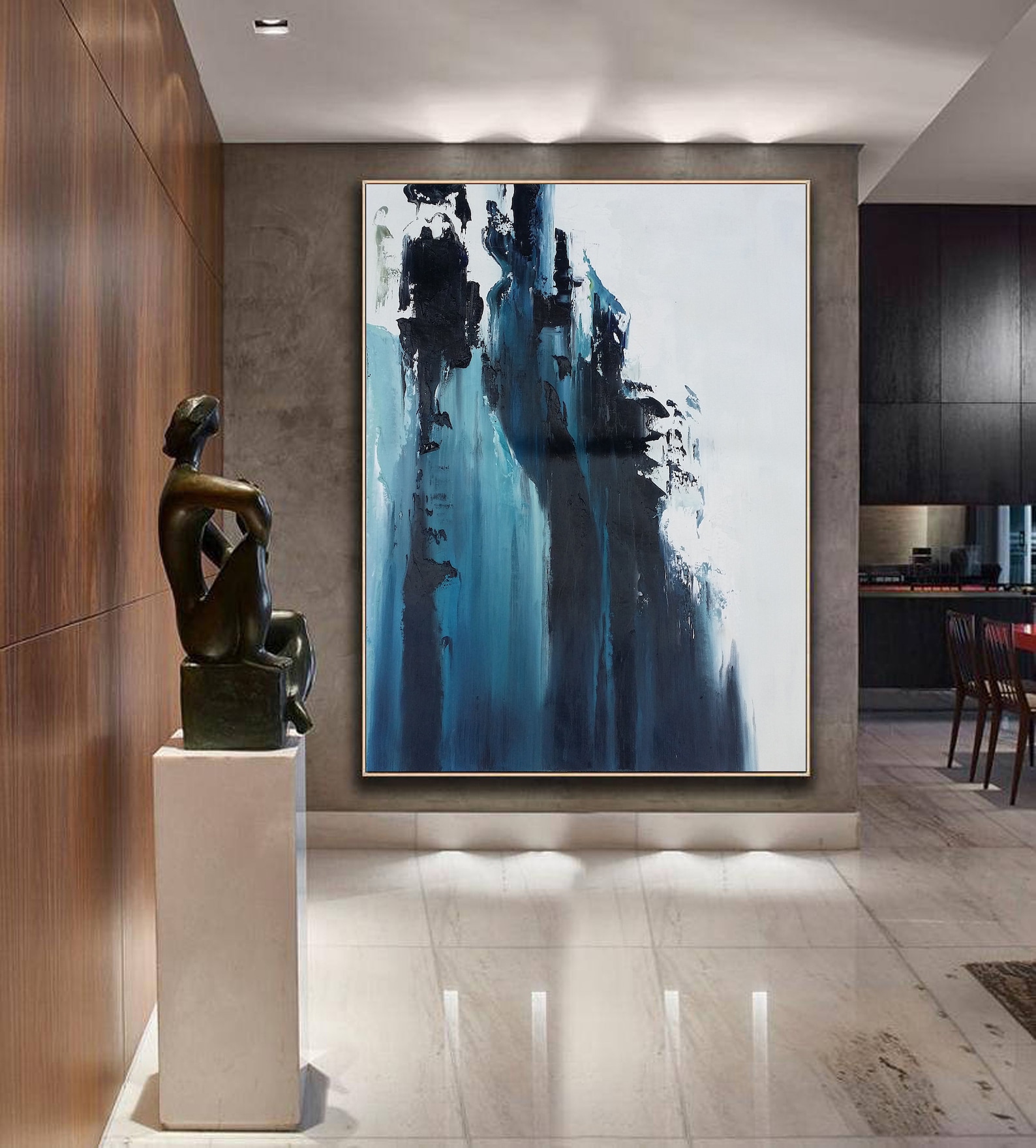 Large Dark Blue Abstract Paintingwhite Abstract - Etsy