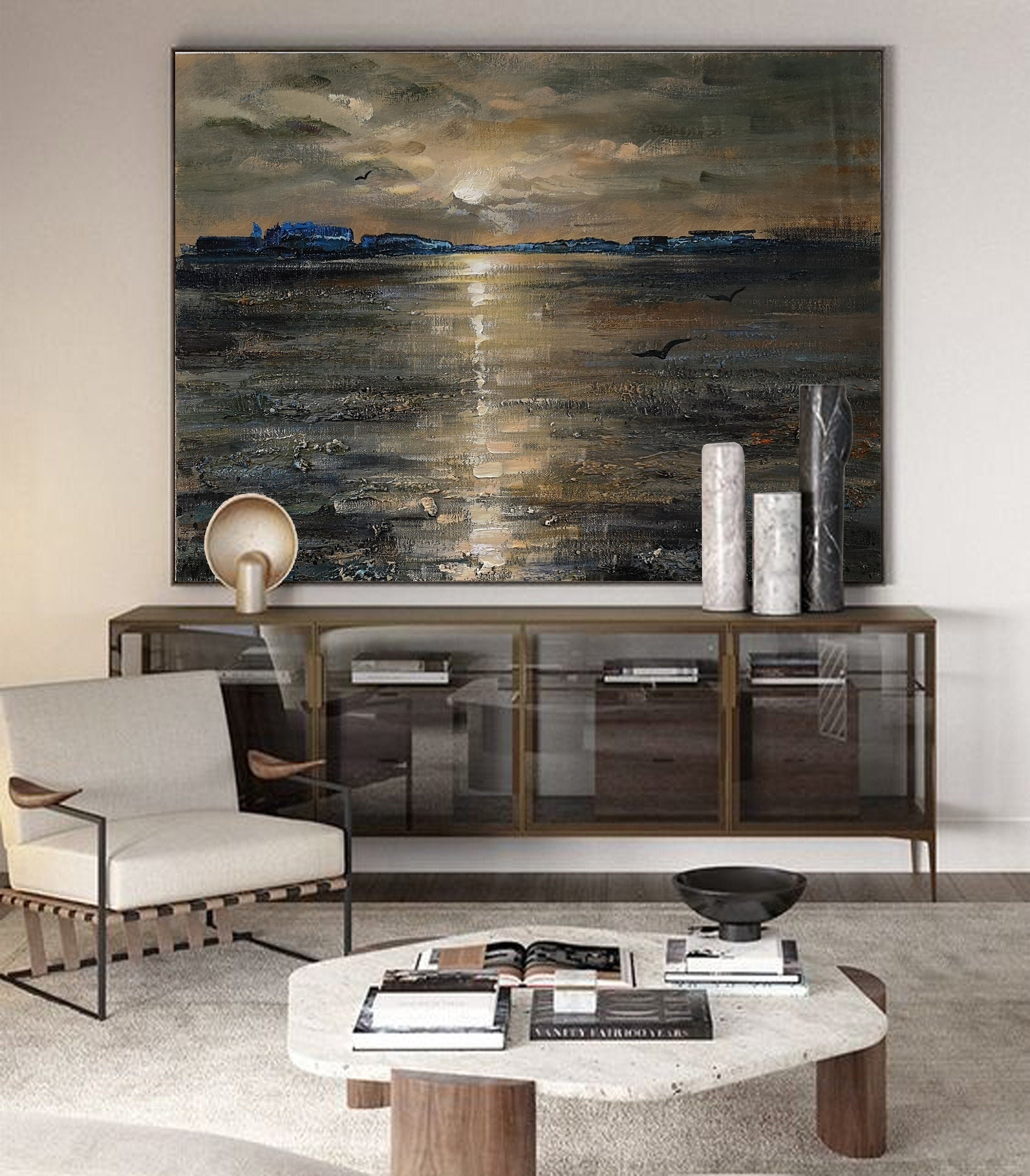 Large Abstract Canvas Wall Art Office Decor Ocean Landscape - Etsy