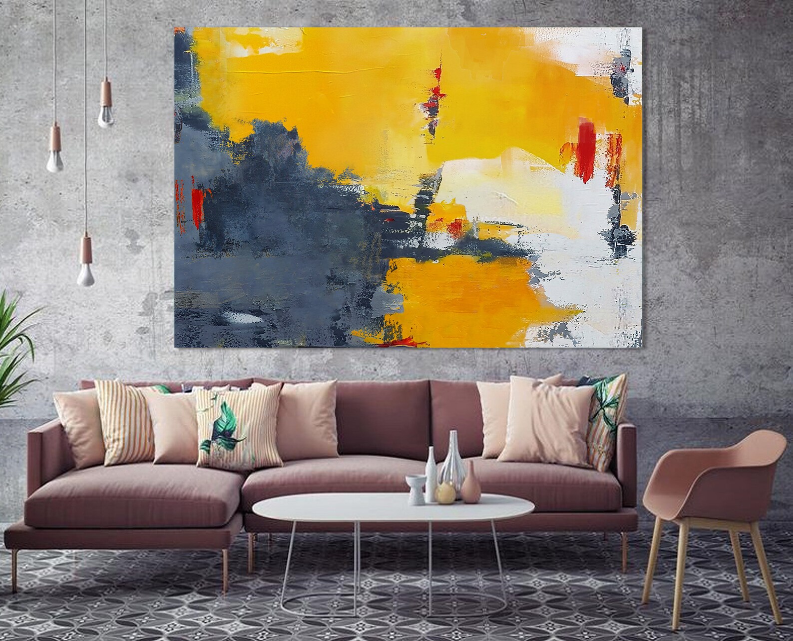 Yellow Abstract Paintinggray Abstract Artwhite Abstract - Etsy