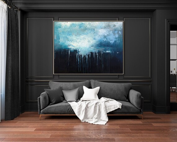 Large Dark Blue Abstract Art Sky Landscape Oil Paintingblack - Etsy