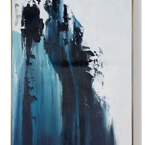 Large Dark Blue Abstract Painting,white Abstract Painting,large Wall ...