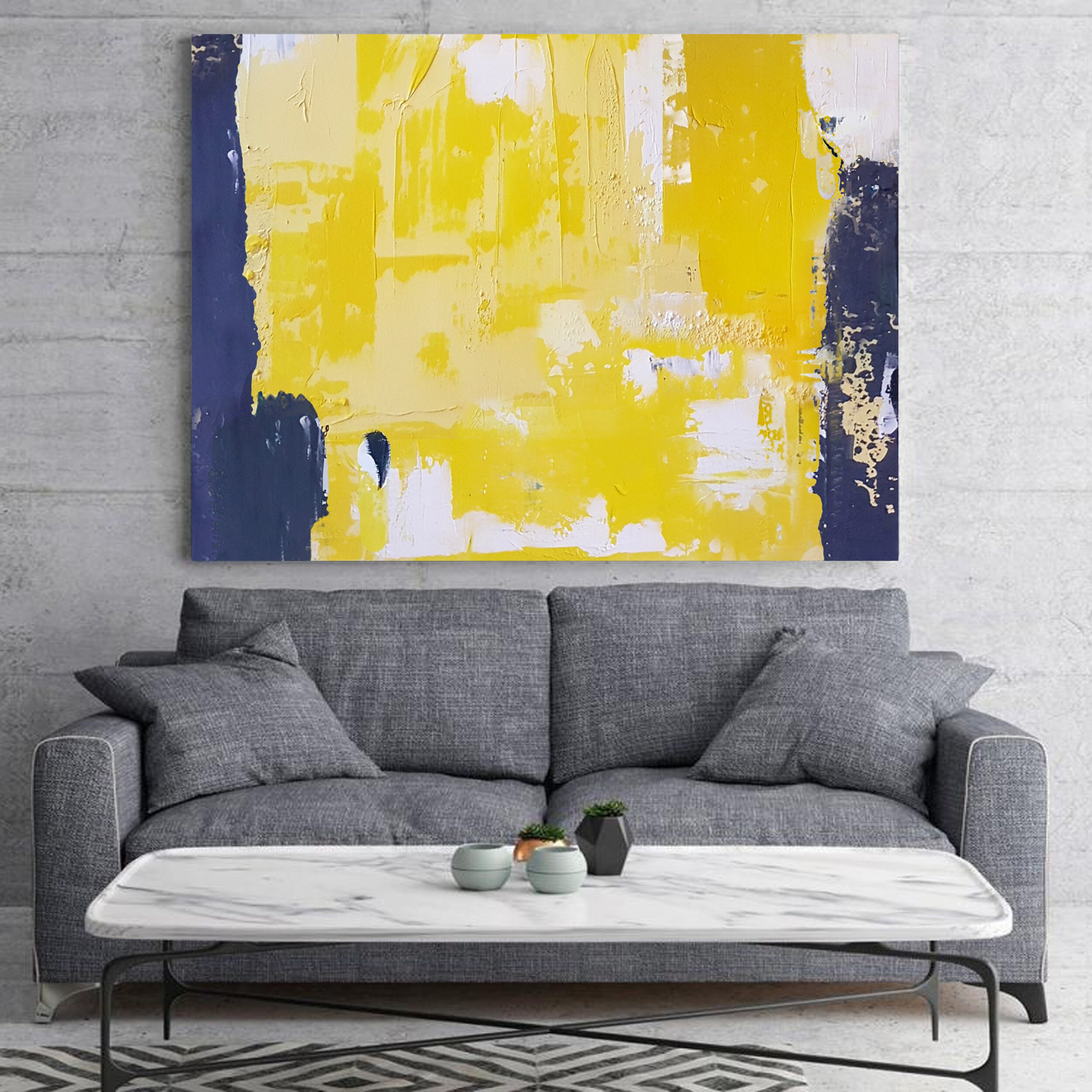 Original Yellow Abstract Wall ArtWhite Abstract PaintingBlue | Etsy