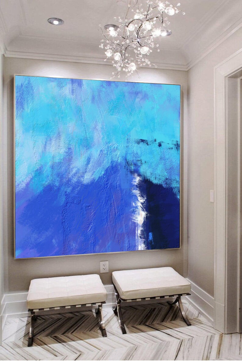 Deep Blue Abstract Canvas Paintinglarge Blue - Etsy