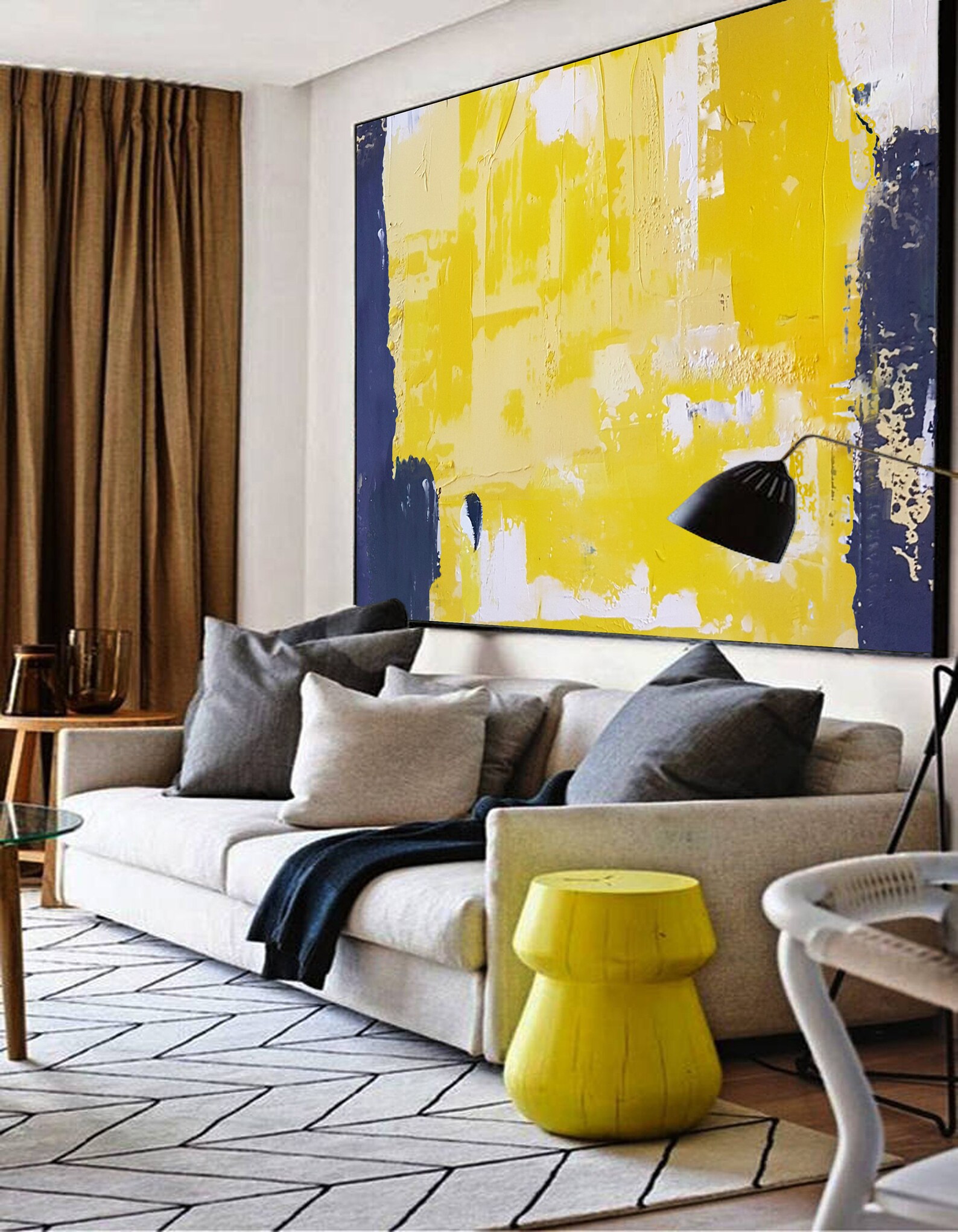 Original Yellow Abstract Wall ArtWhite Abstract PaintingBlue | Etsy