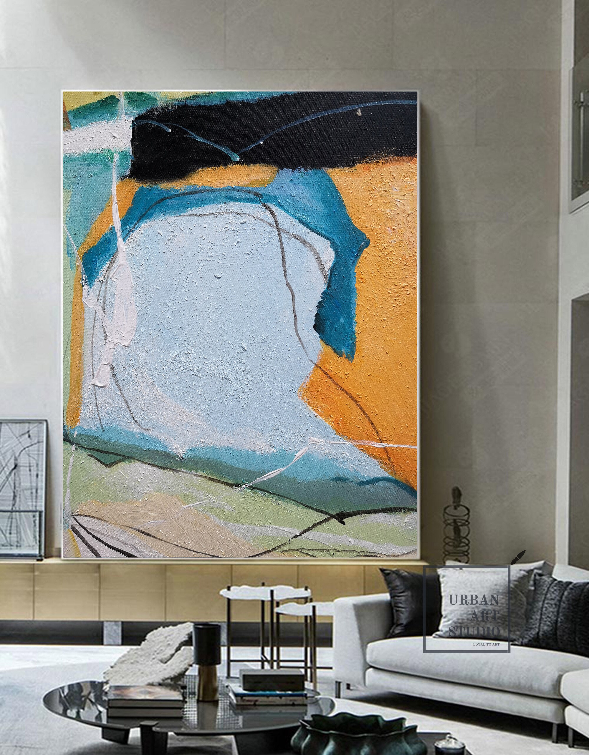 Original Light Blue Abstract Paintingminimalist Abstract | Etsy