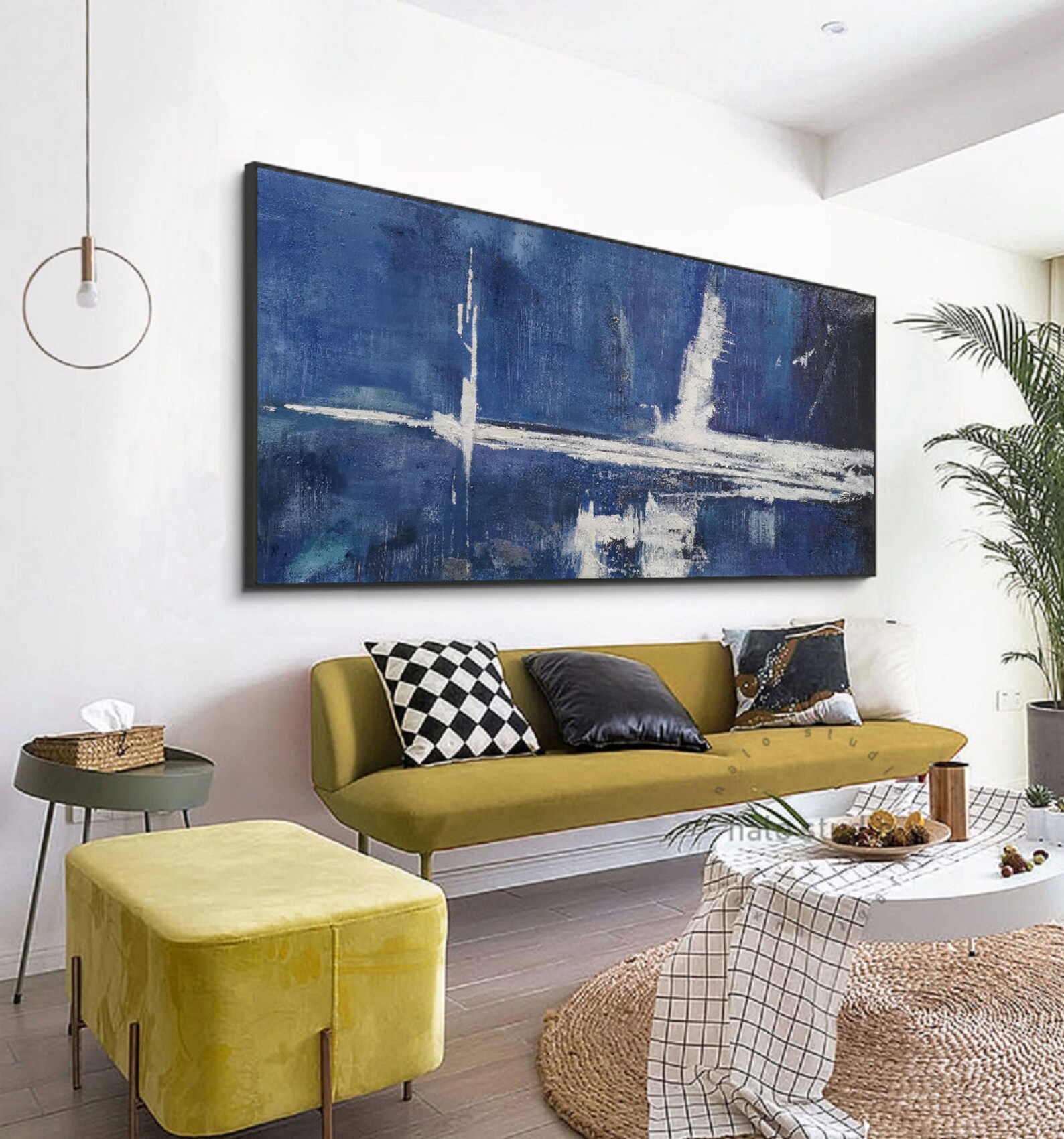 Large Blue Abstract PaintingWhite Abstract ArtAbstract | Etsy