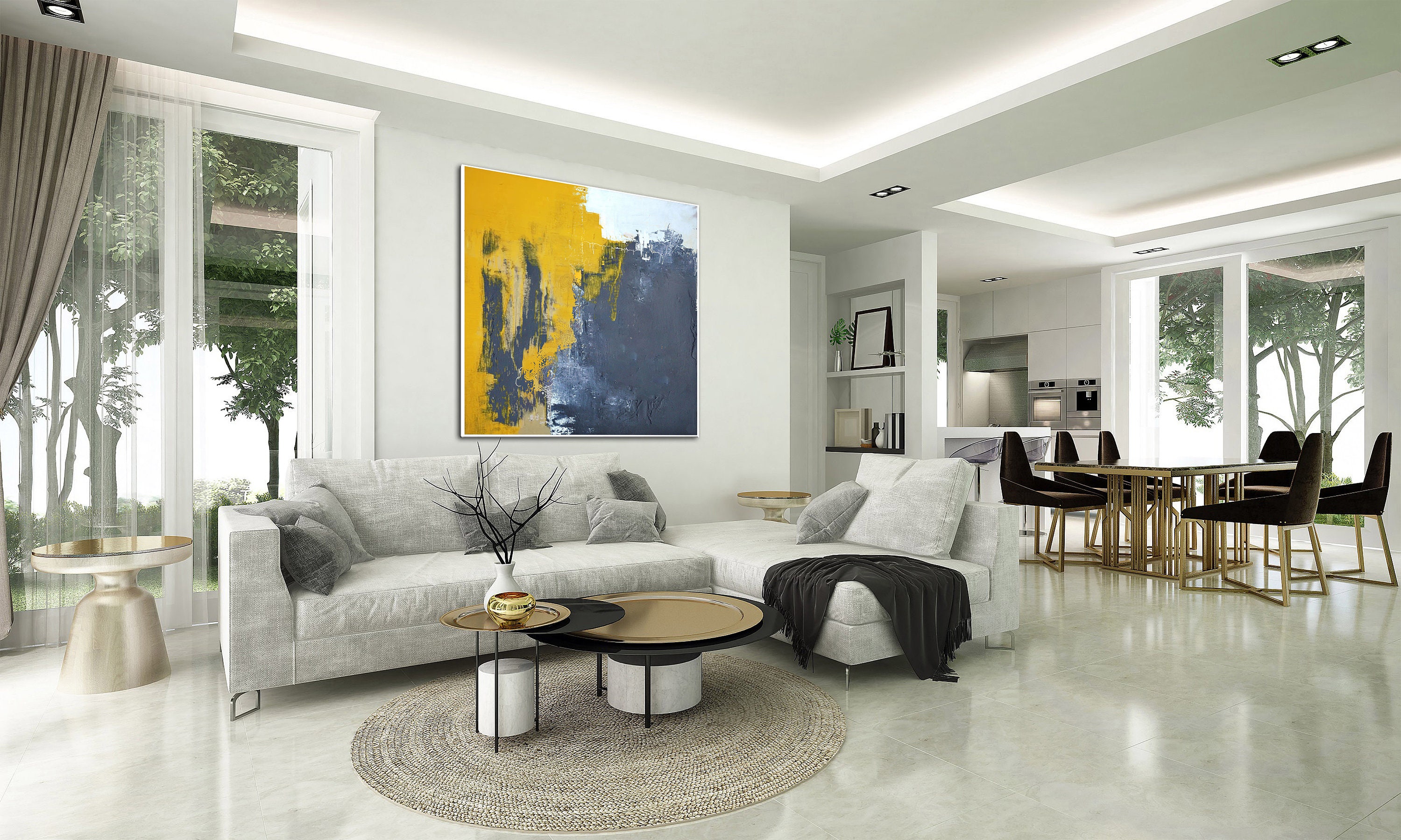 Very Large Abstract Paintings on Canvasyellow Abstract Canvas - Etsy