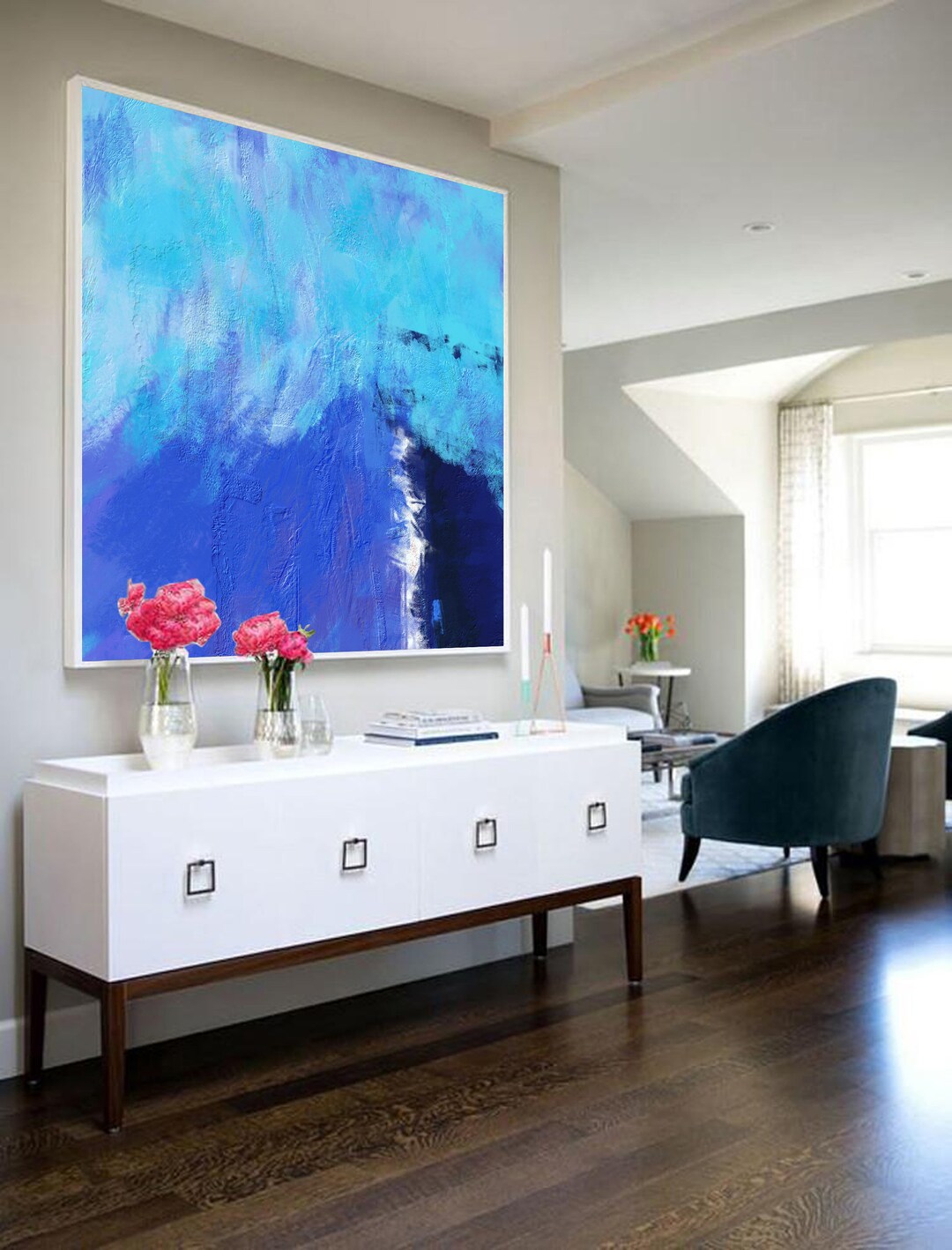 Deep Blue Abstract Canvas Painting,large Blue Painting,minimalist ...