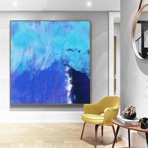 Deep Blue Abstract Canvas Painting,large Blue Painting,minimalist ...