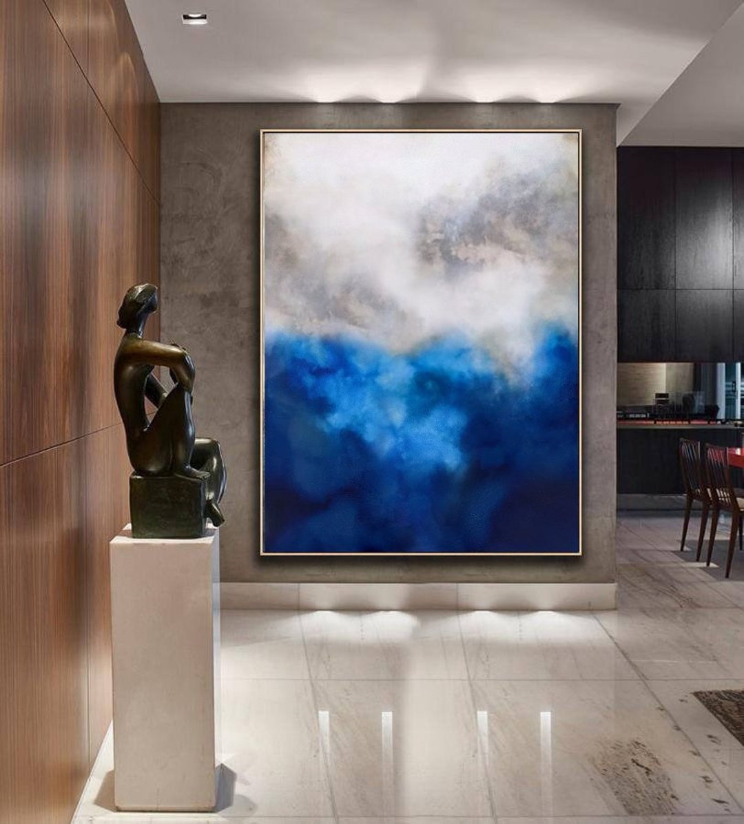 Original blaue Malerei abstrakt,Wolken abstrakte Malerei,große abstrakte Kunst,Wohnzimmer Kunst ...