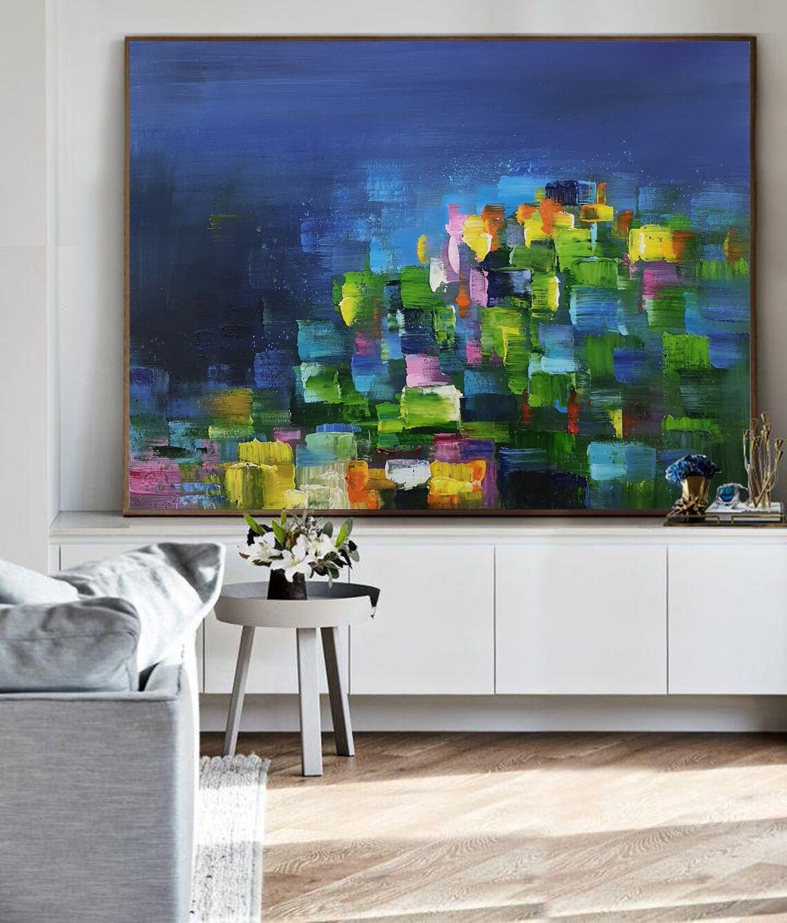 Original Abstract Canvas Wall Office Decorblue Painting Green - Etsy