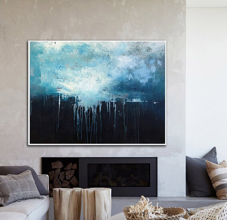 Large Dark Blue Abstract Art Sky Landscape Oil Paintingblack - Etsy