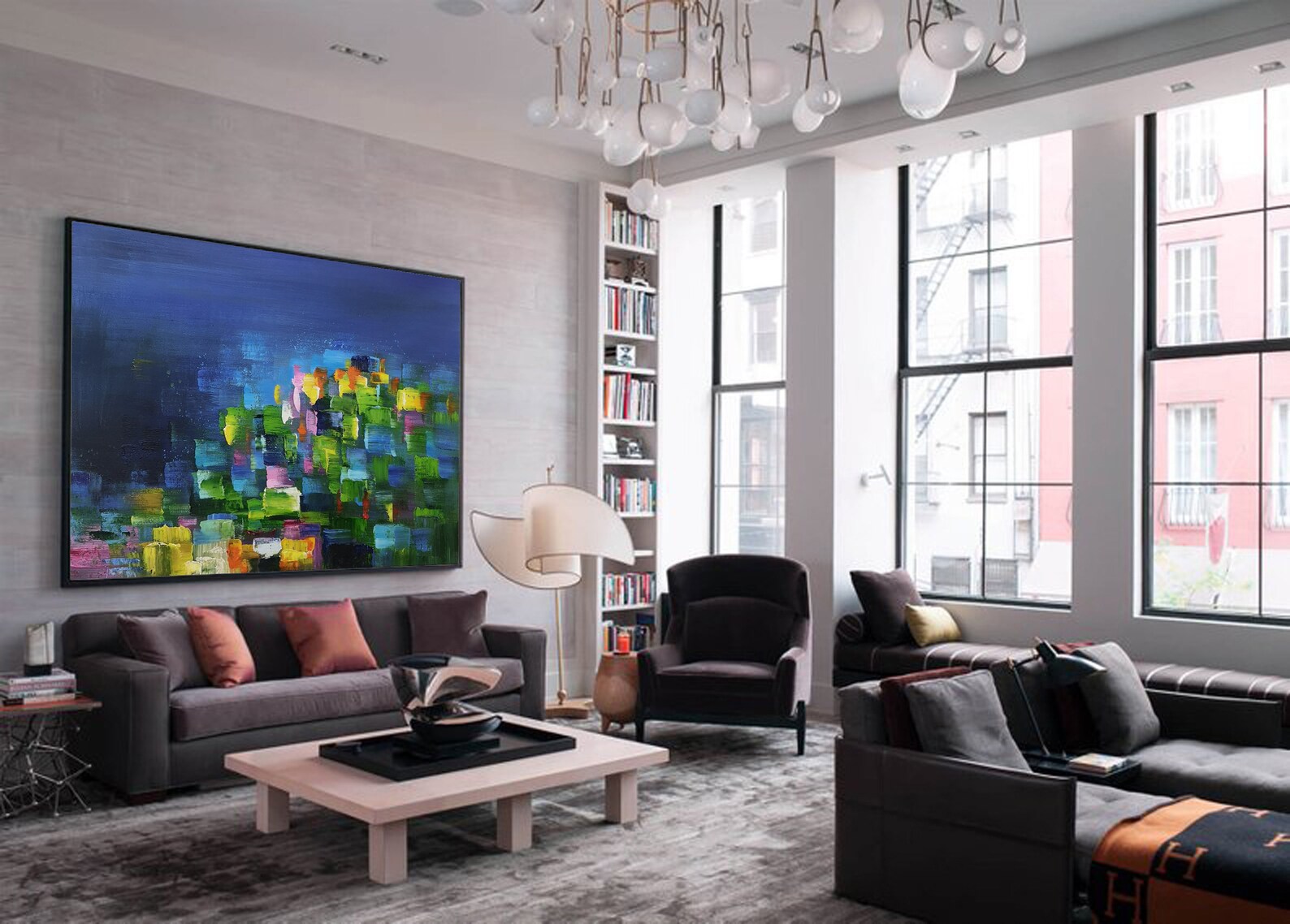 Original Abstract Canvas Wall Office Decorblue Painting Green - Etsy