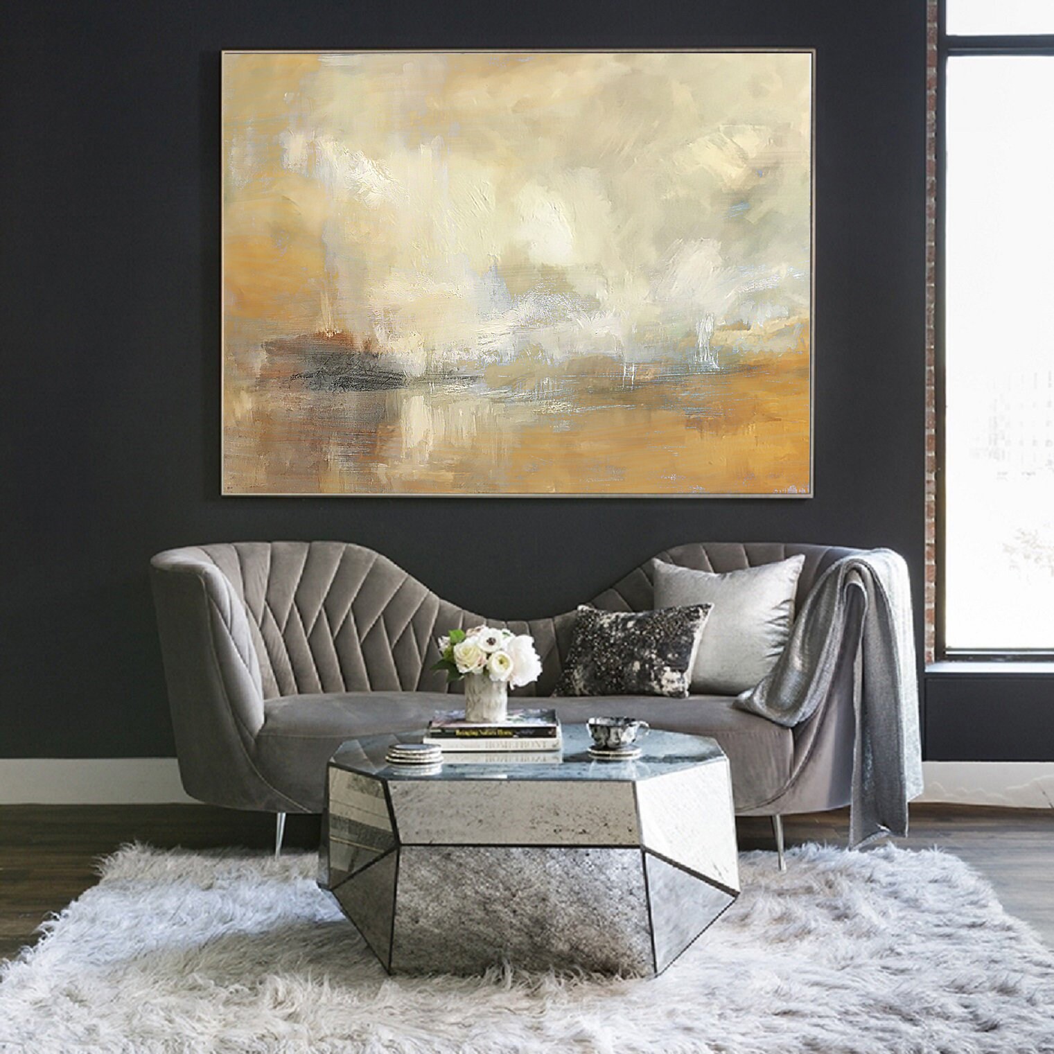 Original Beige Abstract Canvas PaintingLarge Sky Landscape | Etsy