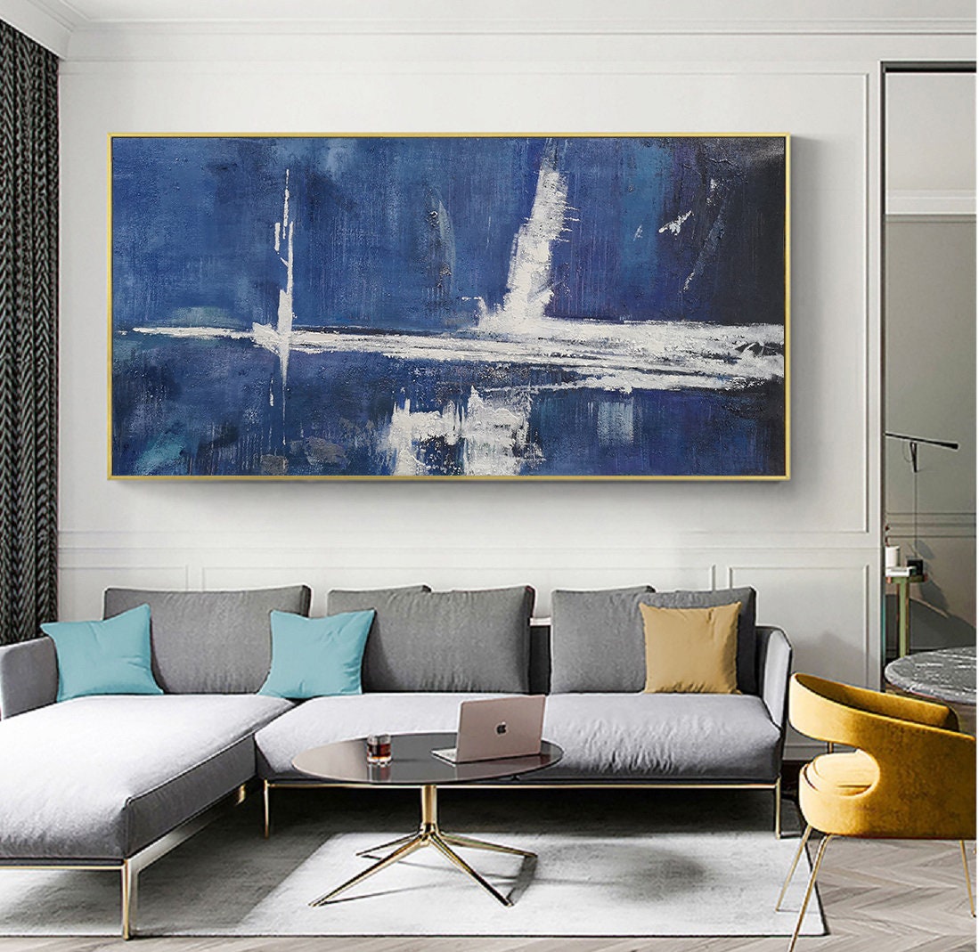 Large Blue Abstract PaintingWhite Abstract ArtAbstract | Etsy