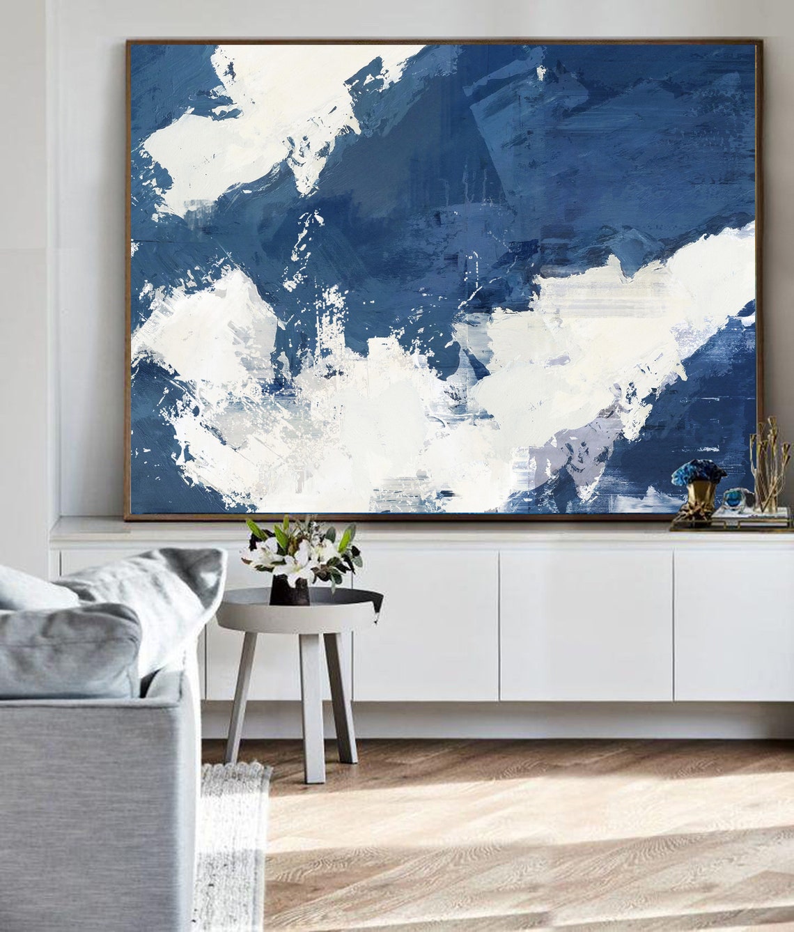 Original Blue Abstract Painting White Abstract Painting | Etsy
