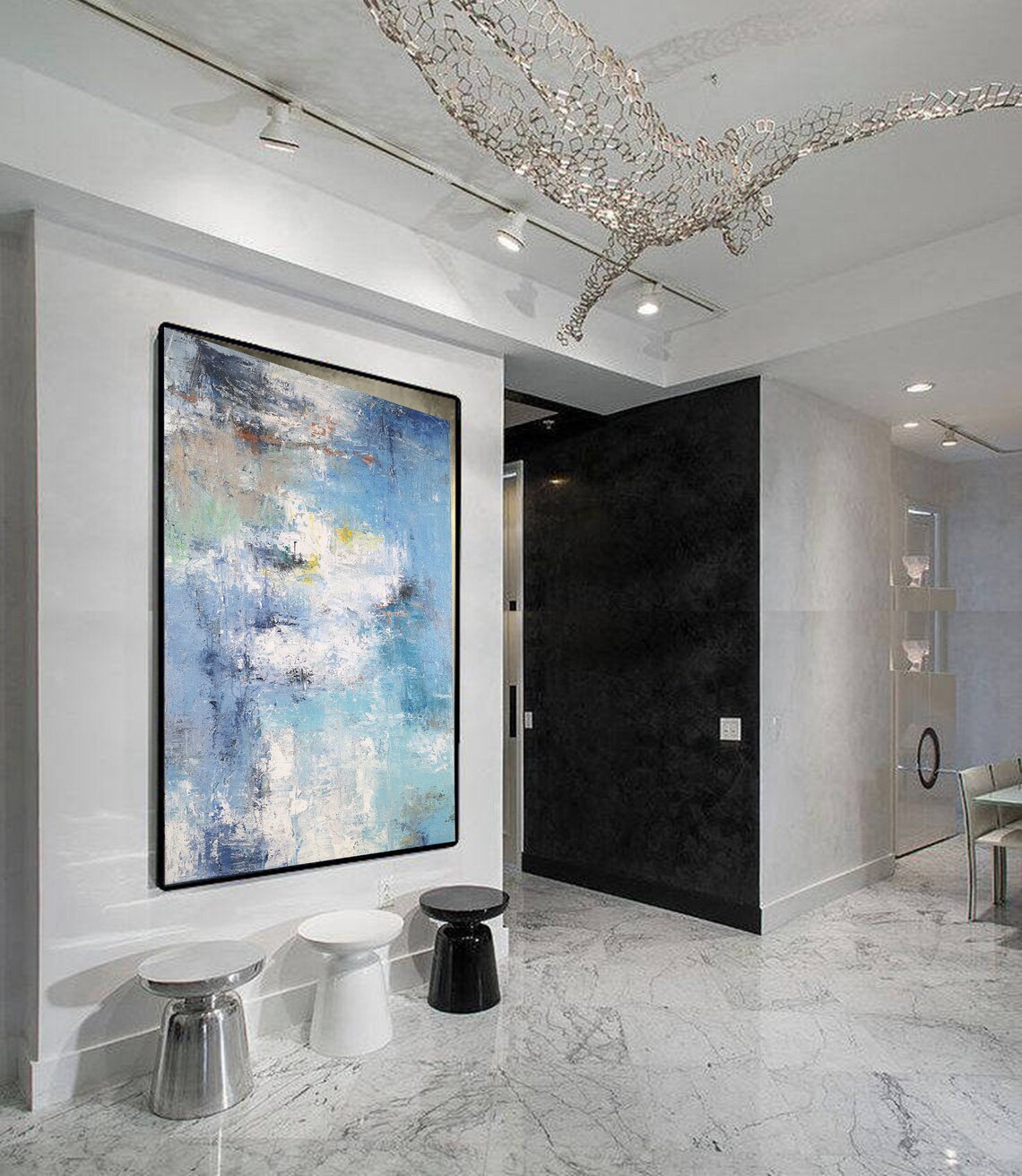 Large Abstract Painting Light Blue Abstract Painting | Etsy