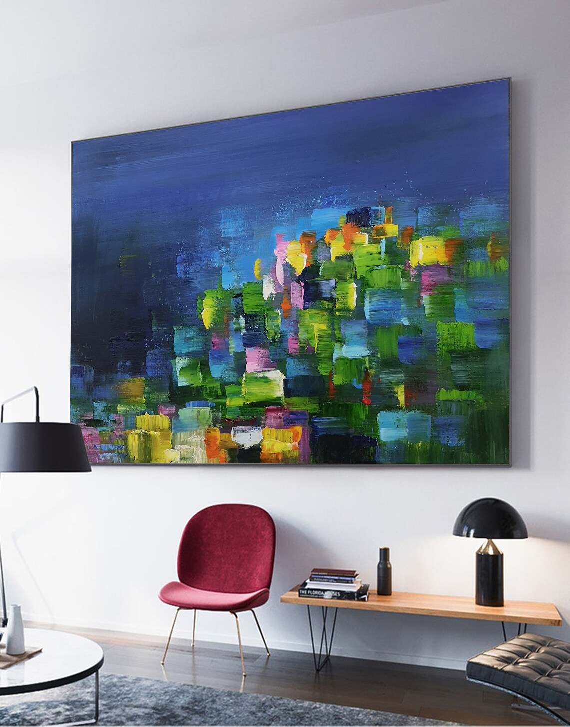 Original Abstract Canvas Wall Office Decorblue Painting Green - Etsy