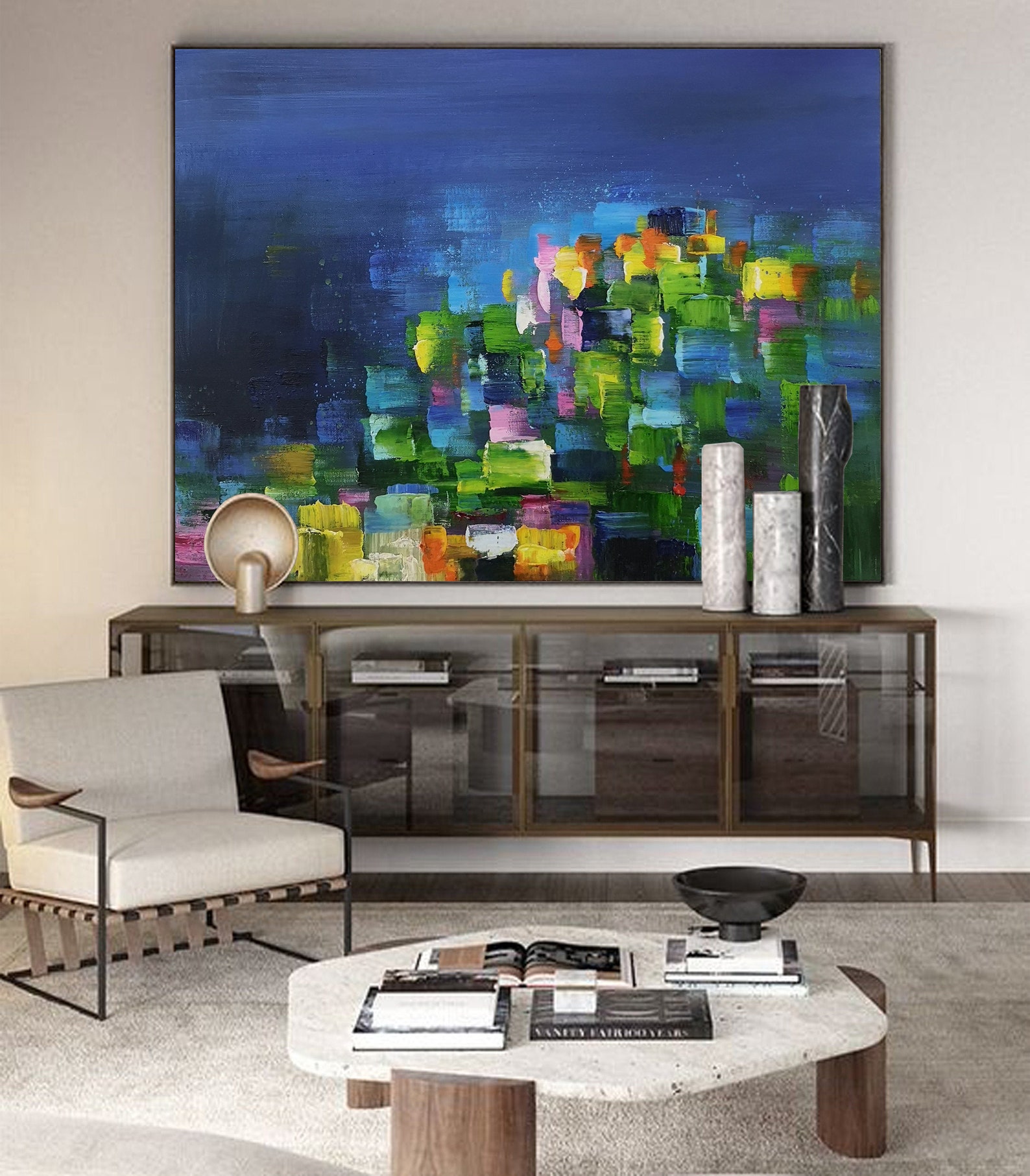 Original Abstract Canvas Wall Office Decorblue Painting Green | Etsy