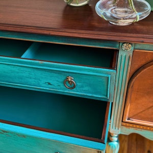 Vintage Hand-painted Buffet - Teal Chalk Paint Sideboard - Painted ...