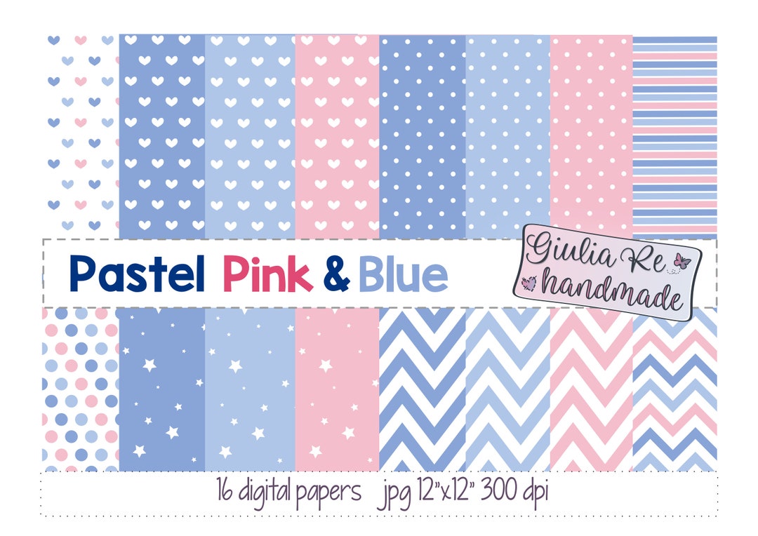 16 Pack, Pink and Blue, Digital Paper Download, Love Stamp ...