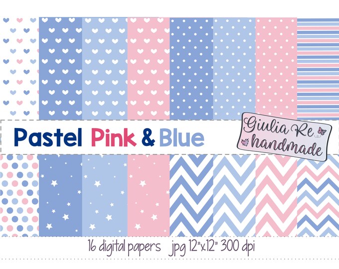 PINK & BLUE Digital Scrapbook Paper in Pink and Blue for - Etsy