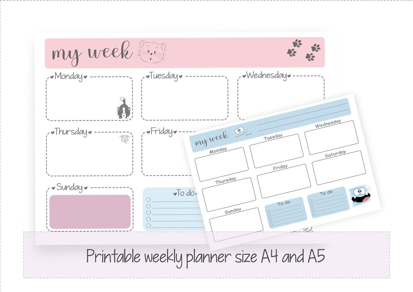 Printable Weekly Planner Cute Cat Cute Monster Digital - Etsy
